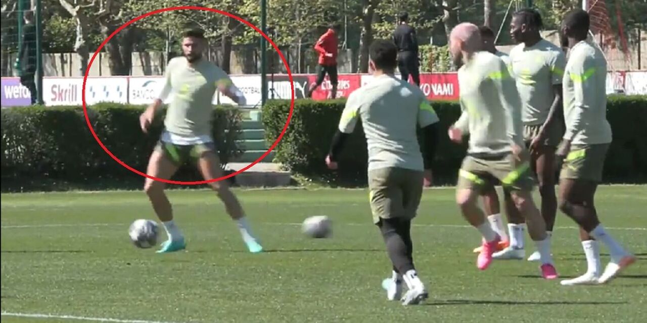 Giroud si allena. Le immagini dell'allenamento del Milan