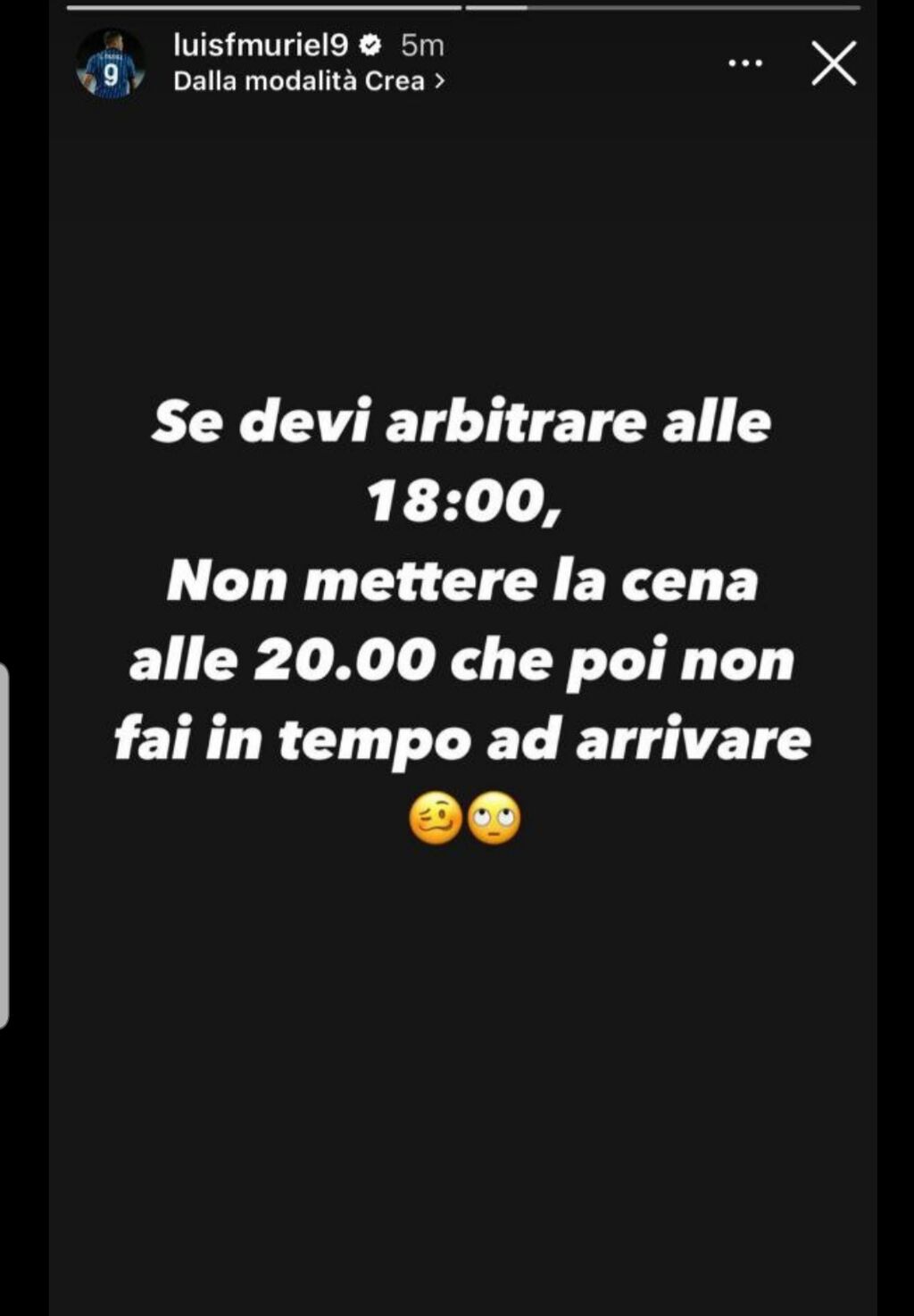 Muriel polemico: "Se devi arbitrare non mettere la cena alle 20"